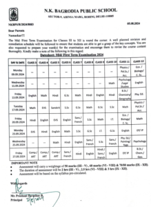 Datesheet for Mid / First Term Examination (2024-25) – NKBPS